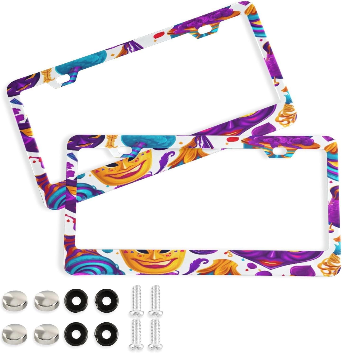 Coolnut 2Pcs License Plate Frames Mardi Gras Universal Aluminum License ...