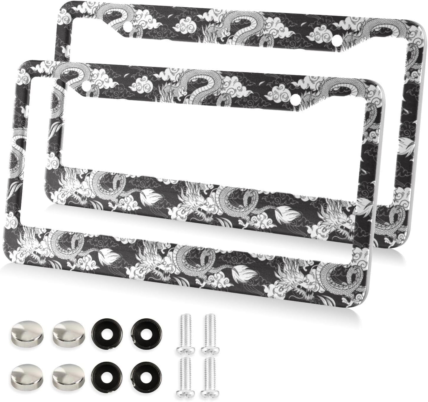 Coolnut 2pcs Black Japanese Dragon License Plate Frame for Car ...
