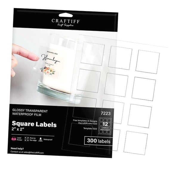Coolnut 2x2 Clear Square Labels Stickers Glossy for Printer, Pack of ...