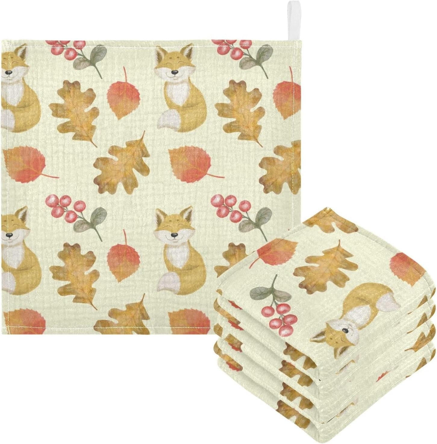 Coolnut 3 PCS Autumn Fox Pattern Baby Muslin Washcloths, Berry Face ...