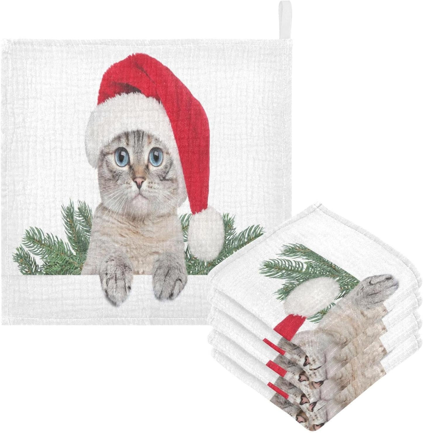Coolnut 3 PCS Santa Cat Fir Tree Baby Muslin Washcloths, Merry ...