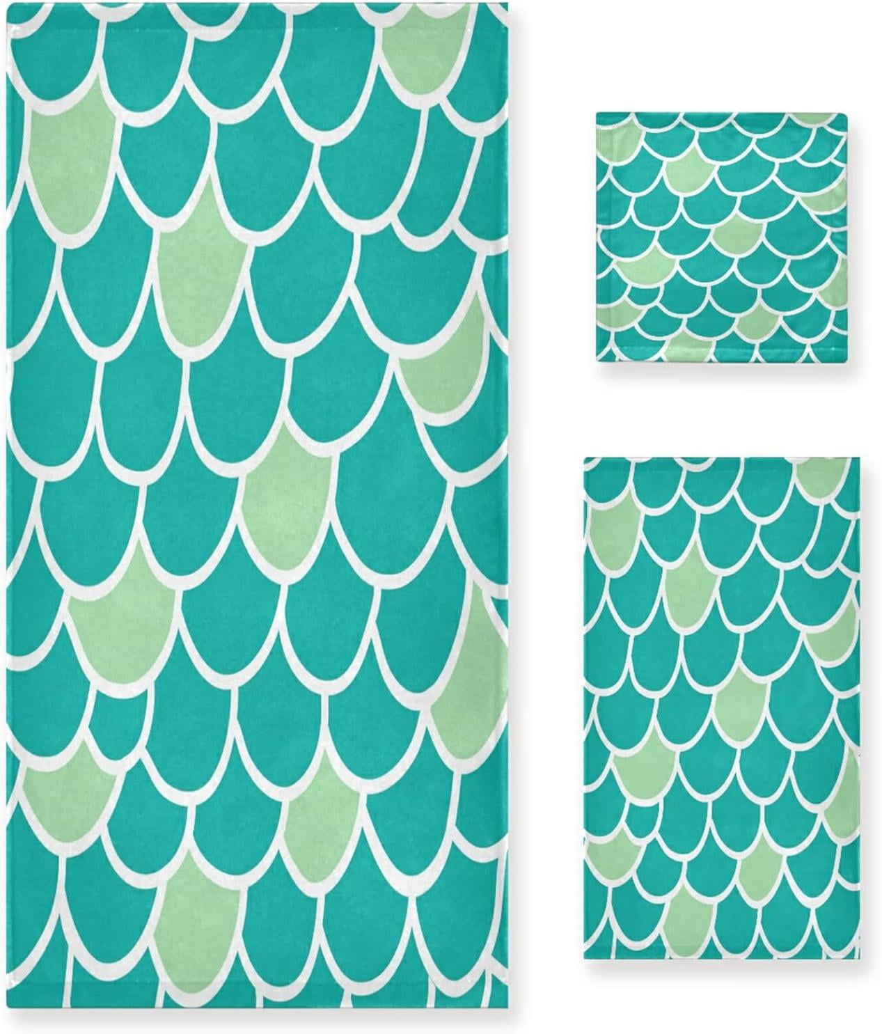 Coolnut 3 PCS Towel Beautiful Mermaid Sparkle Teal Green Fish Scales ...