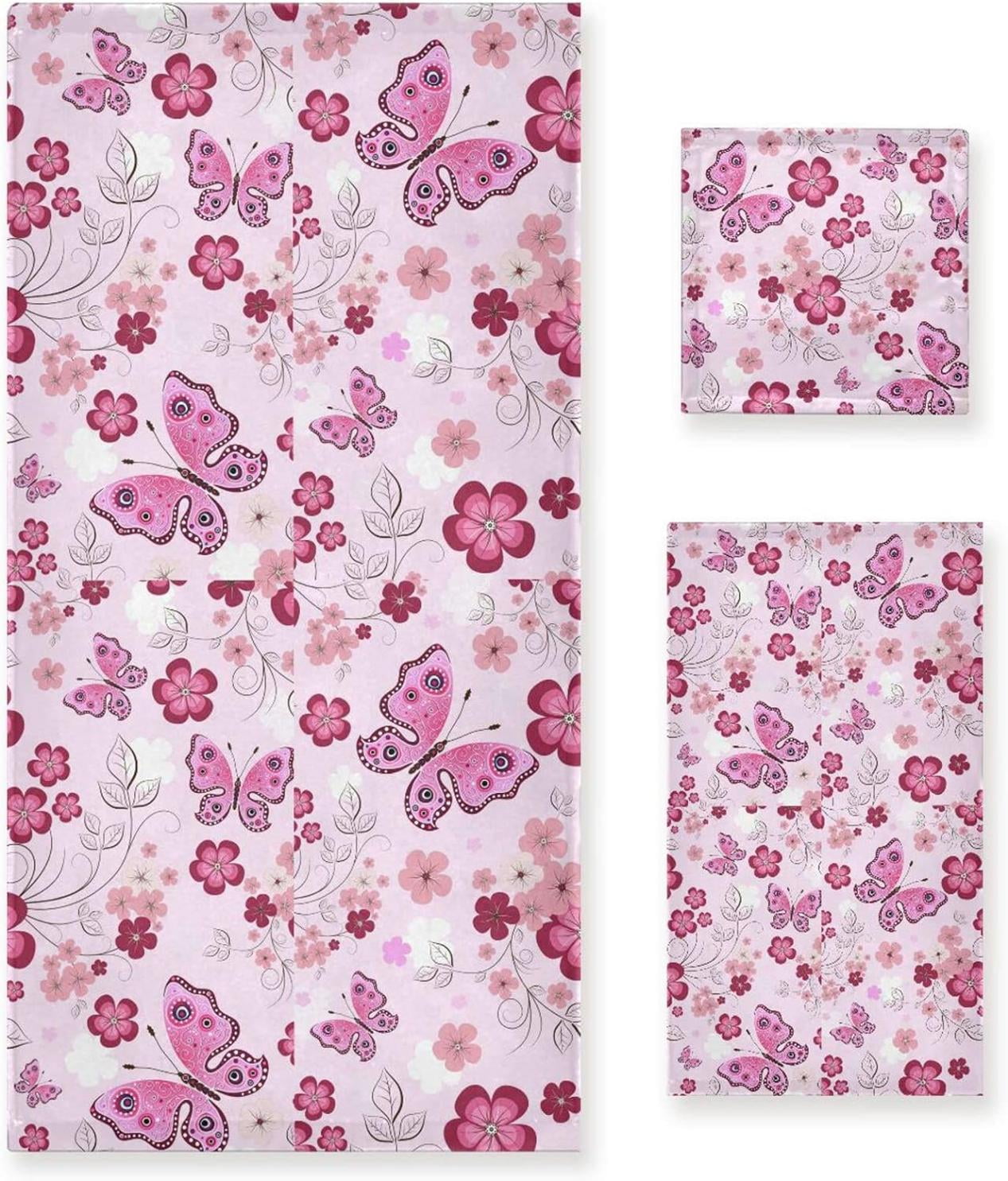 Coolnut 3 PCS Towel Flower Butterfly Floral Cotton Bath Towel Set (1 ...