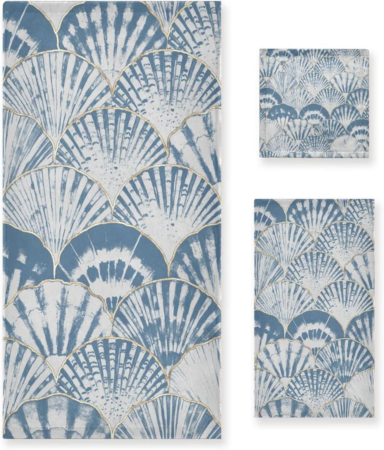Coolnut 3 PCS Towel Watercolor Sea Shells Cotton Bath Towel Set (1 Bath ...