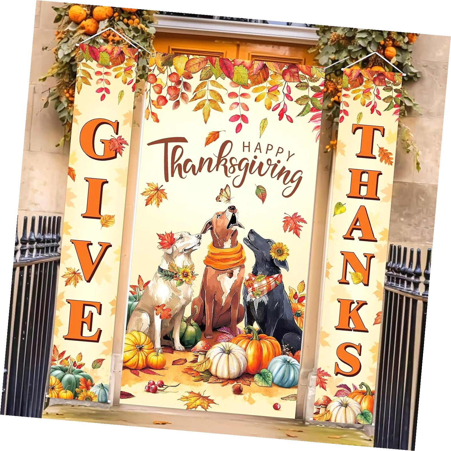 Coolnut 3 Pcs Thanksgiving Door Decorations GIVE THANKS Door Porch Sign ...