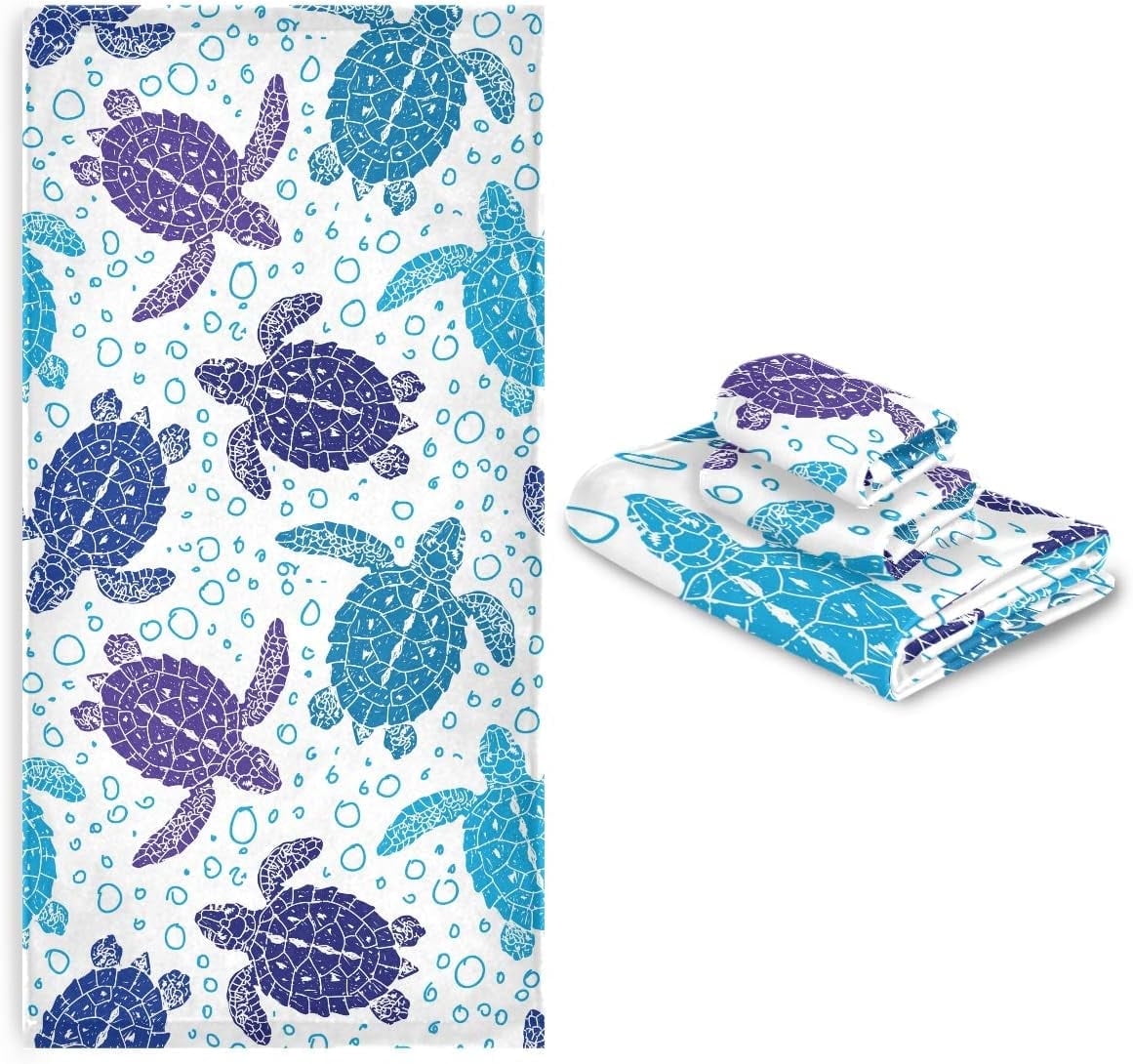 Coolnut 3 Piece Bath Towel Set, Soft Bathroom Towels Marine Life Sea ...