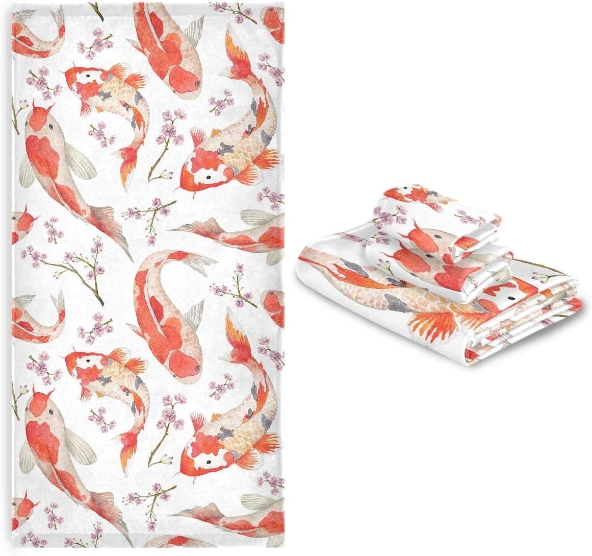 Coolnut 3 Piece Bath Towel Set, Soft Bathroom Towels Watercolor Carps ...