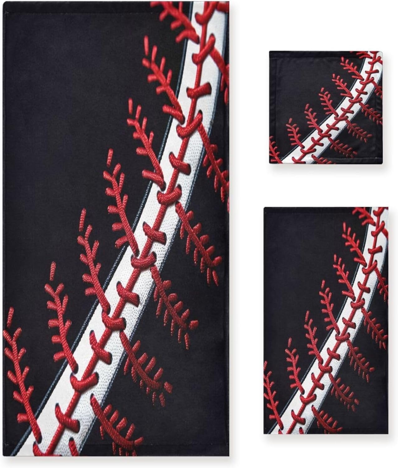 Coolnut 3 Piece Bath Towels Set, Super Soft Absorbent Baseball Stitch ...