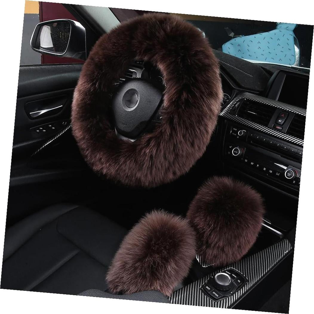 Coolnut 3-Piece Fluffy Fuzzy Soft Steering Wheel Cover Set with ...
