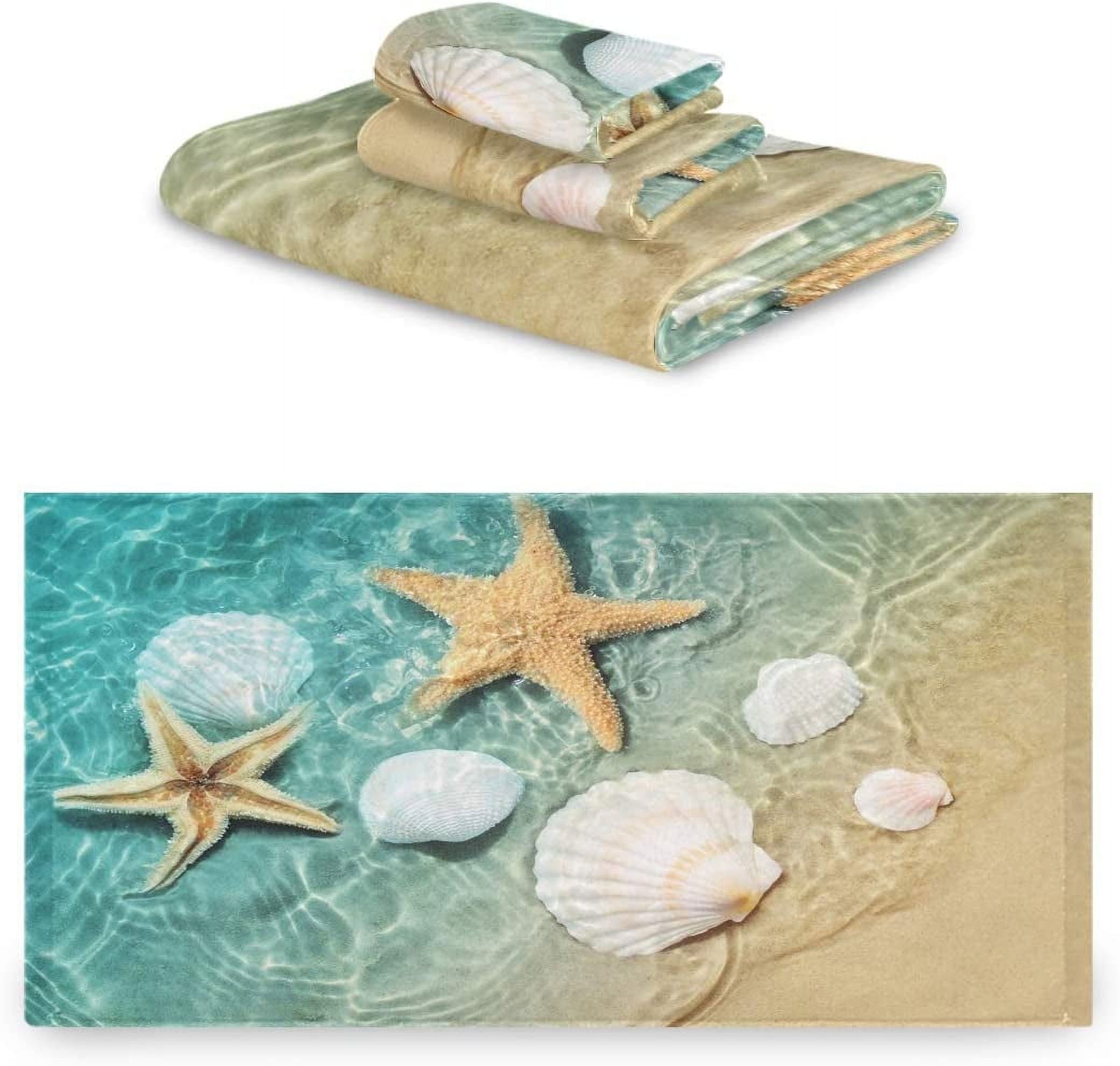 Coolnut 3 Piece Summer Beach Starfish and Seashell Towel Set, Super ...