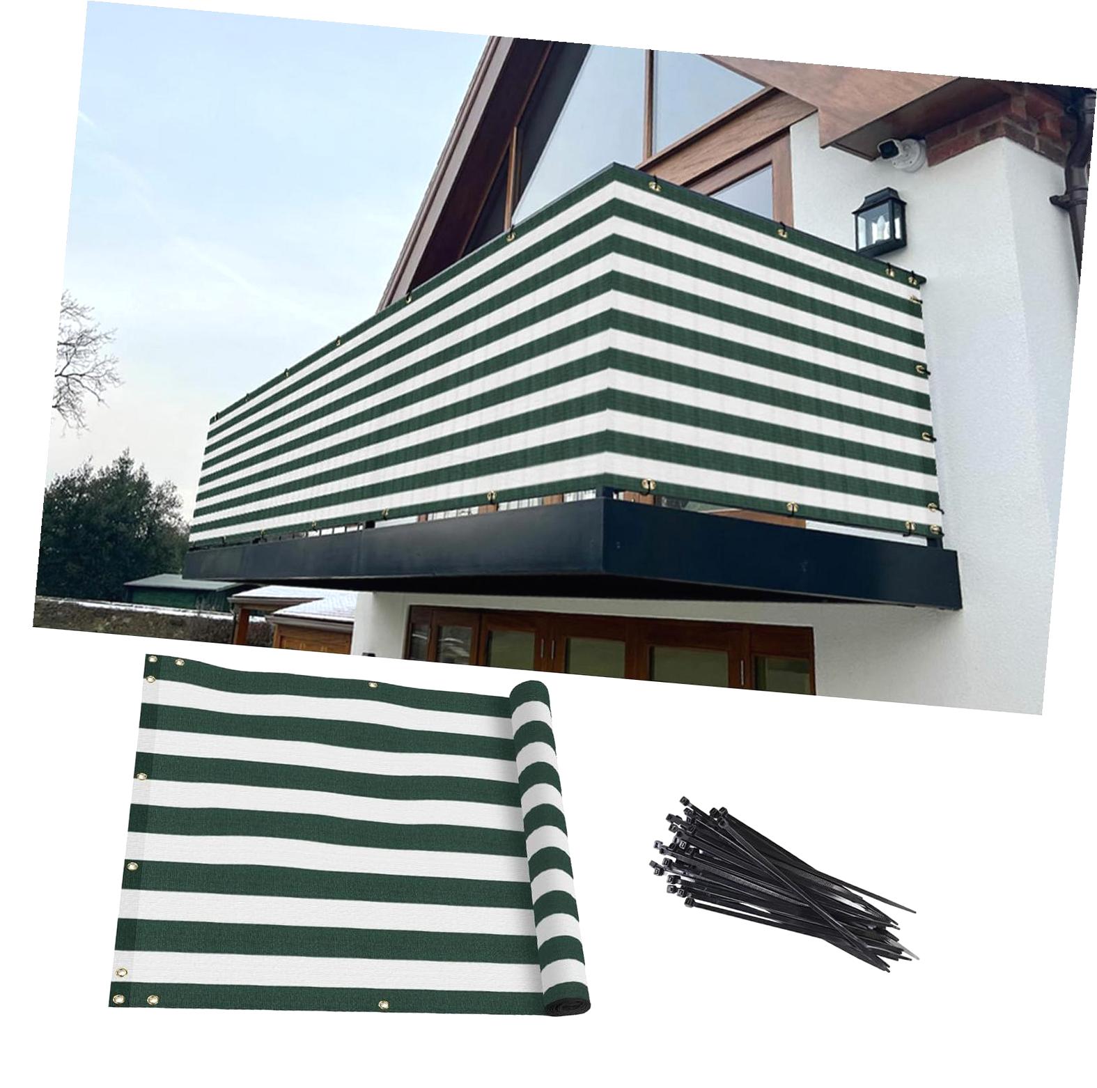 Coolnut 3' x 29' White & Stripes Balcony Privacy Screen Fence 200GSM ...