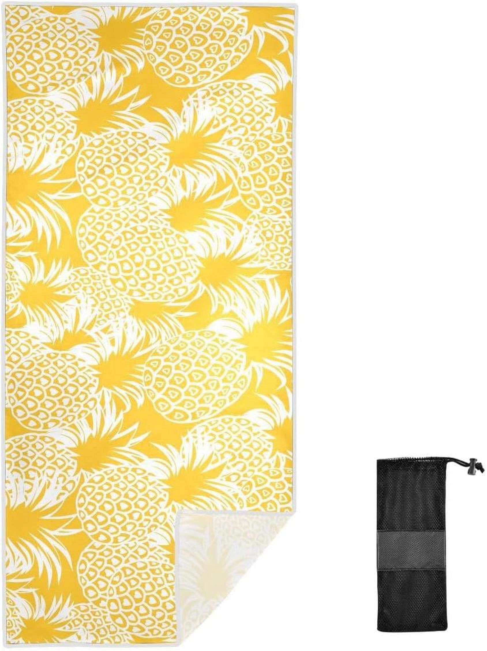 Coolnut 30"x60" Beach Towel with Travel Bag, Bright Yellow Pineapple ...