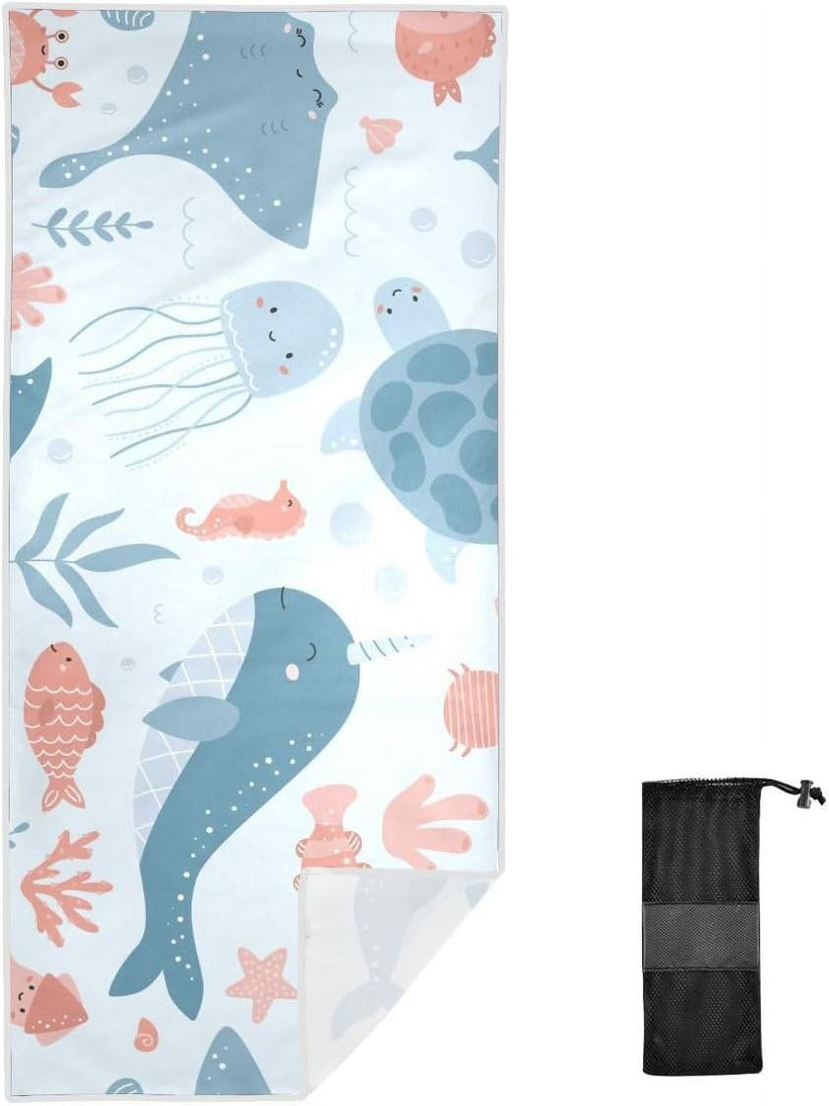 Coolnut 31"x71" Beach Towel with Travel Bag, Sea Ocean Animals Corals ...