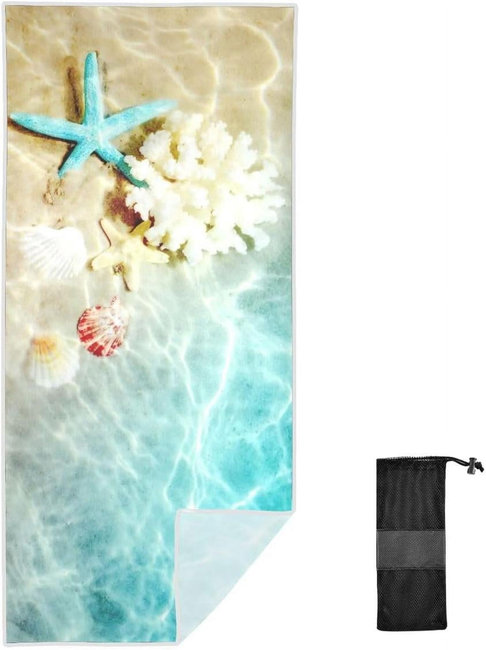 Coolnut 31"x71" Beach Towel with Travel Bag, Starfish and Seashell on ...