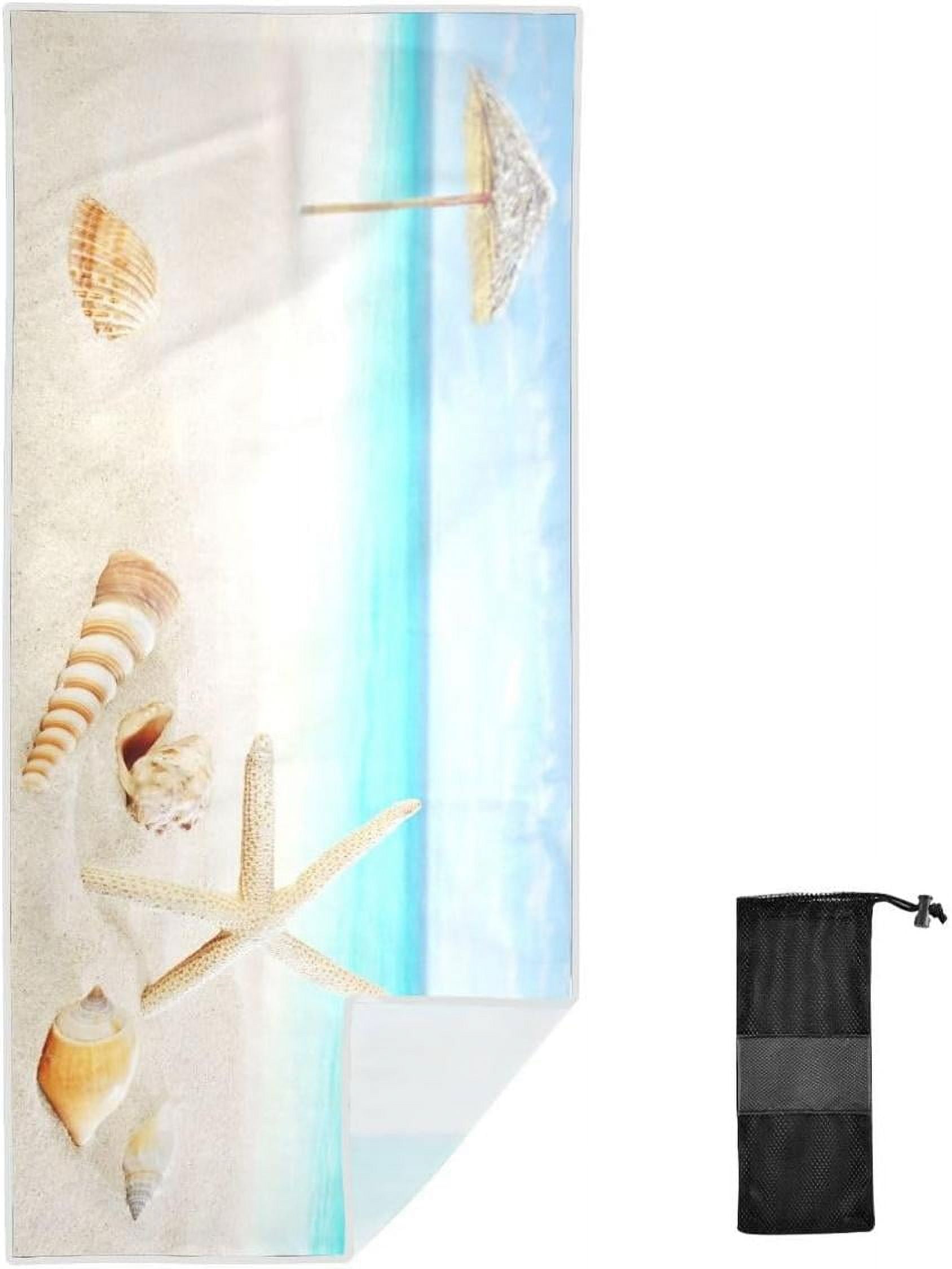 Coolnut 31"x71" Beach Towel with Travel Bag, Sea Shells Oversized Sand ...