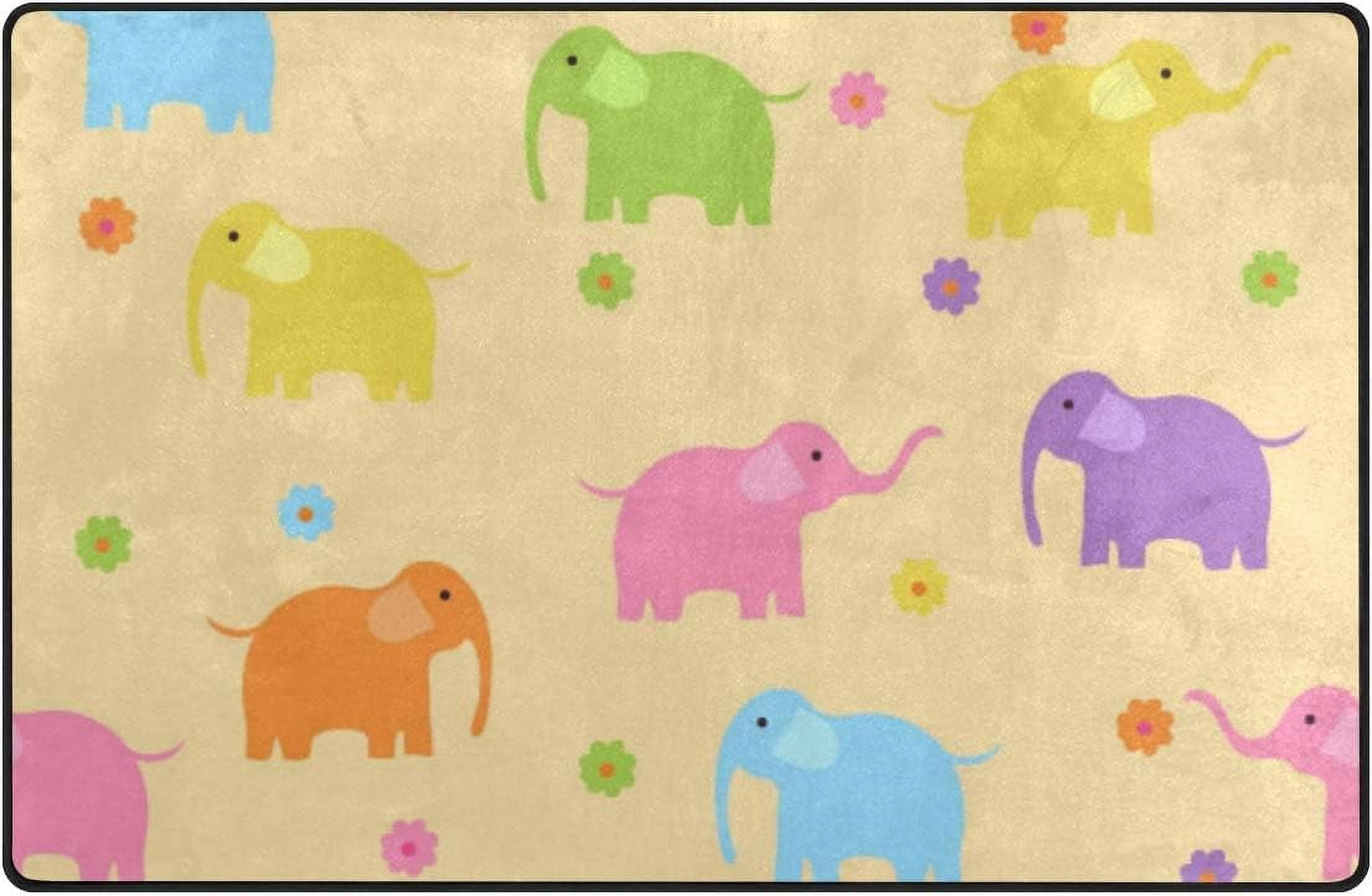 Coolnut 31x 20 Inch Area Rug, Carpet Colorful Elephants and Flowers ...