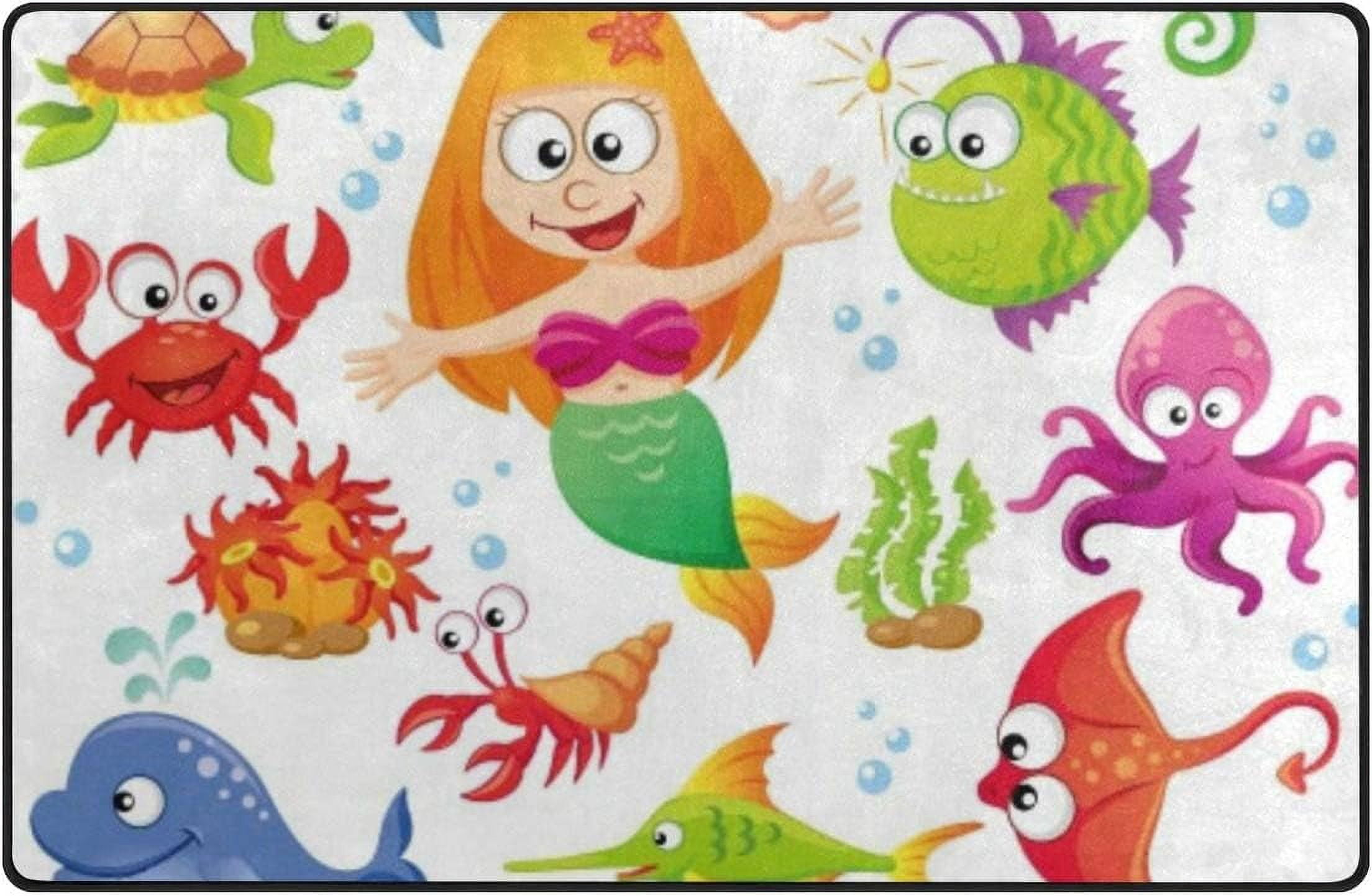 Coolnut 31x 20 Inch Area Rug, Carpet Cute Sea Creatures and Mermaid ...
