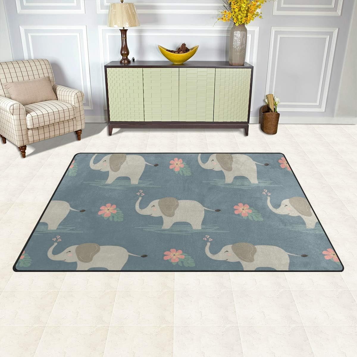 Coolnut 31x 20 Inch Area Rug, Carpet Elephants in Pastel Colors Doormat ...