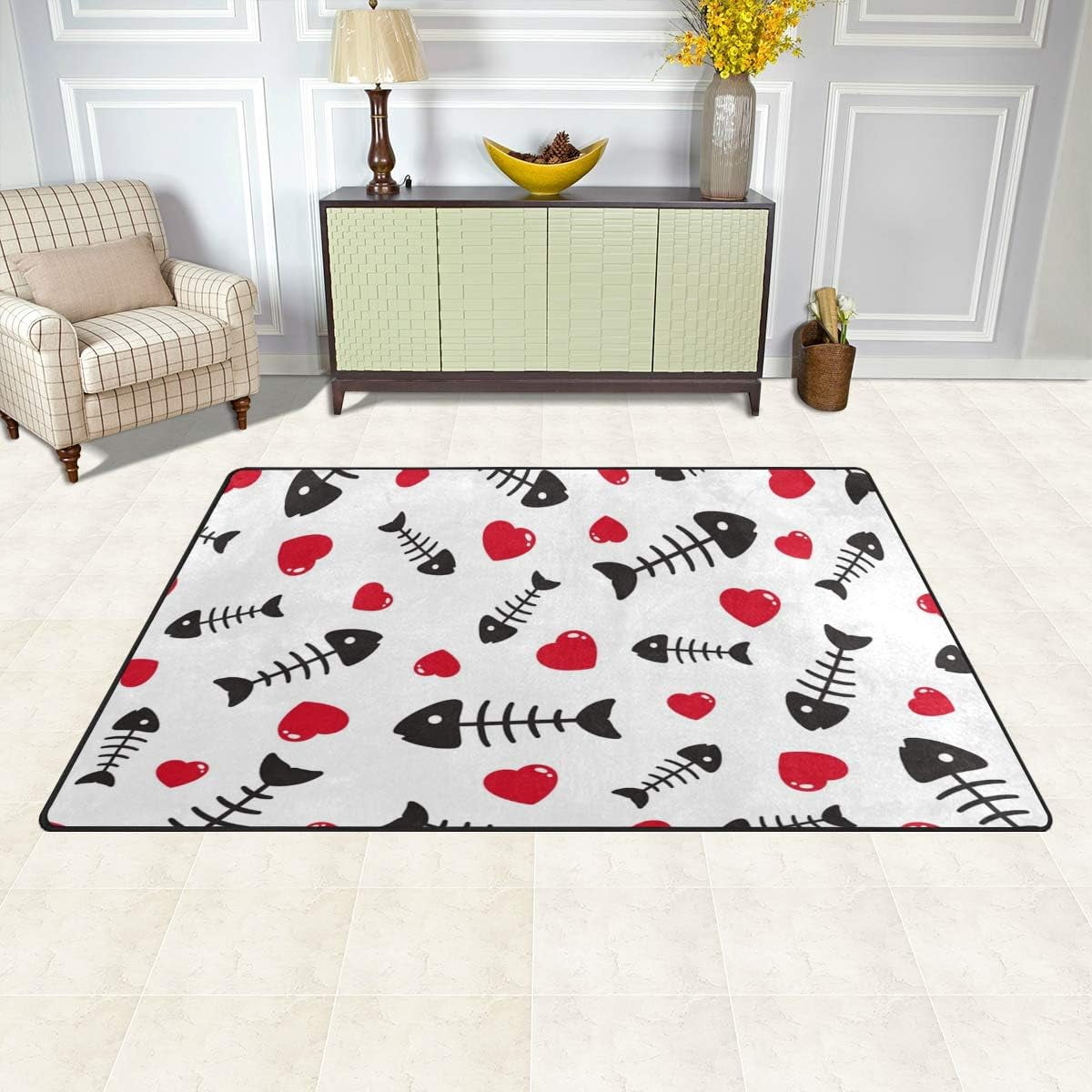 Coolnut 31x 20 Inch Area Rug, Carpet Fish Bone Hearts Doormat for ...