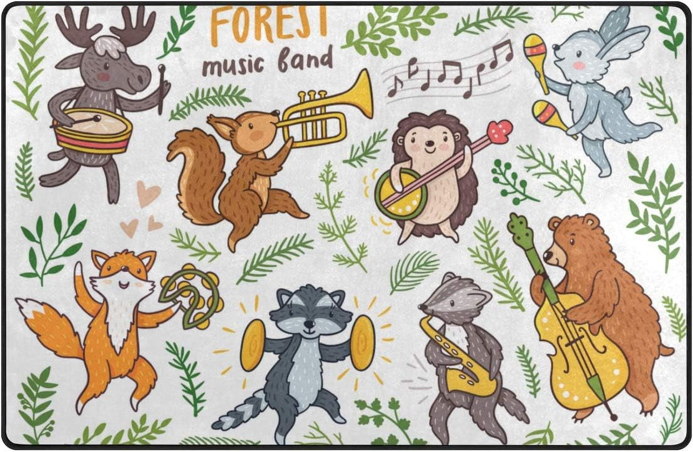 Coolnut 31x 20 Inch Area Rug, Carpet Forest Animals Playing Music ...