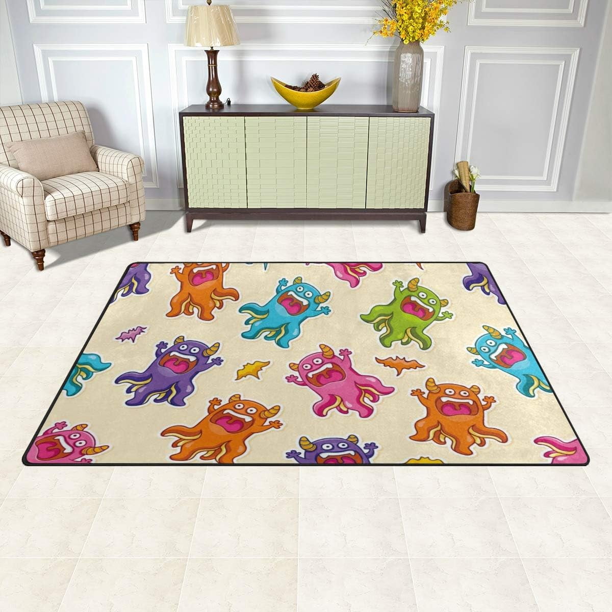 Coolnut 31x 20 Inch Area Rug, Carpet Monster Doodles in Colors Doormat ...