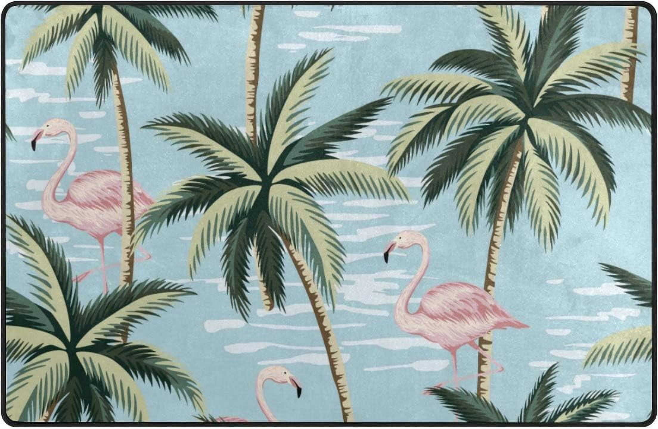 Coolnut 31x 20 Inch Area Rug, Carpet Tropical Palms Flamingo Doormat ...