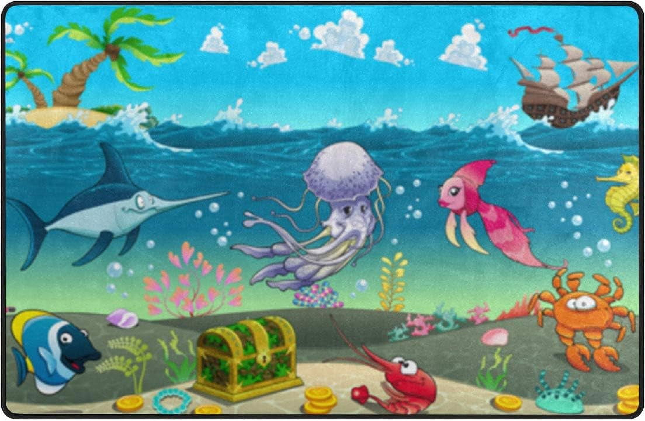 Coolnut 31x 20 Inch Area Rug, Carpet Undersea Life Doormat for Hardwood ...