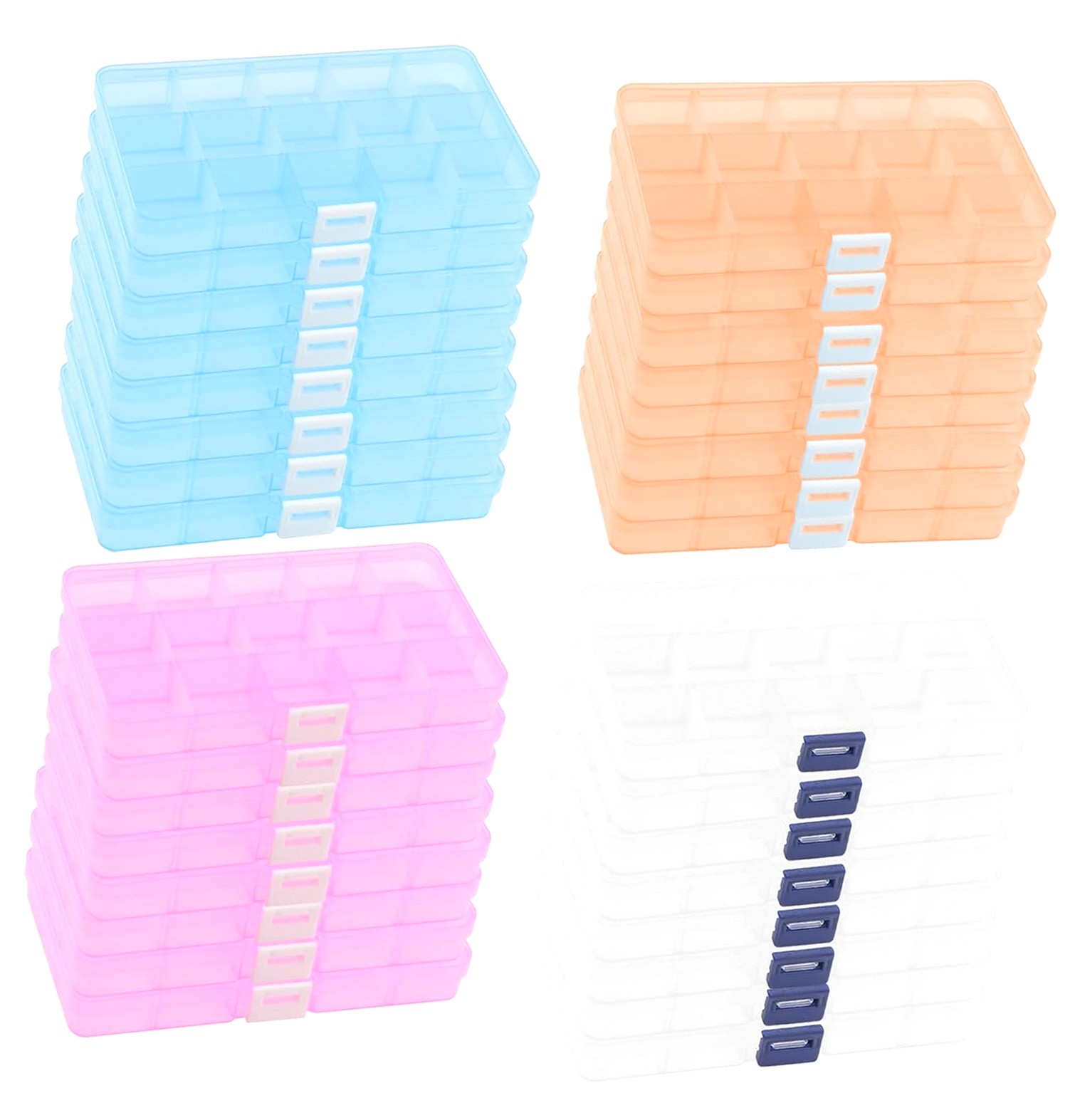 Coolnut 32 Pack 15 Grid Plastic Jewelry Organizer Box, Colored Plastic ...