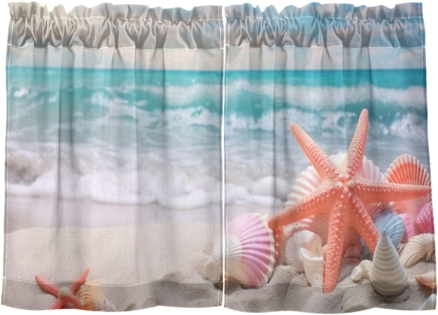 Coolnut 36 Inch Length Kitchen Curtains Beach Starfish Shells 2 Panels ...
