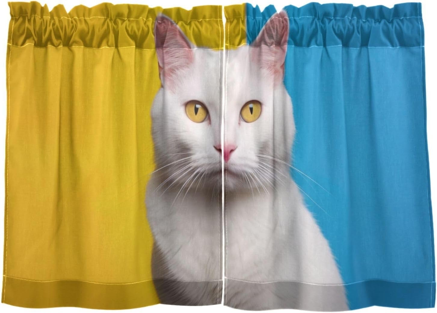 Coolnut 36 Inch Length Kitchen Curtains Cute Cats 2 Panels Half Window ...