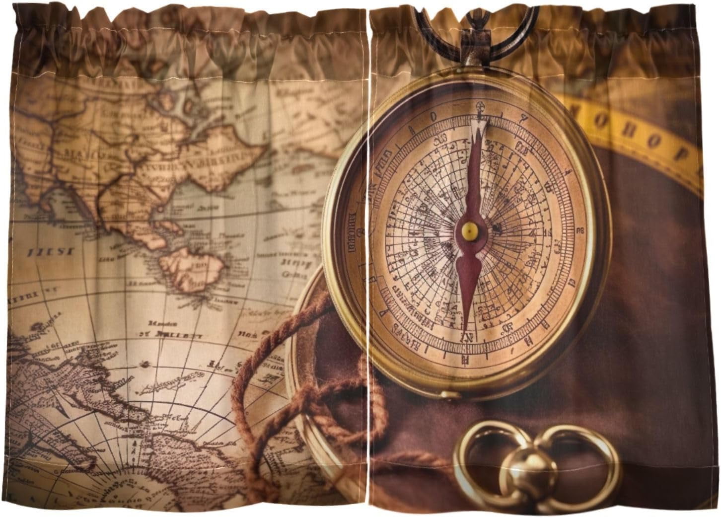 Coolnut 36 Inch Length Kitchen Curtains Map Rope 2 Panels Half Window ...