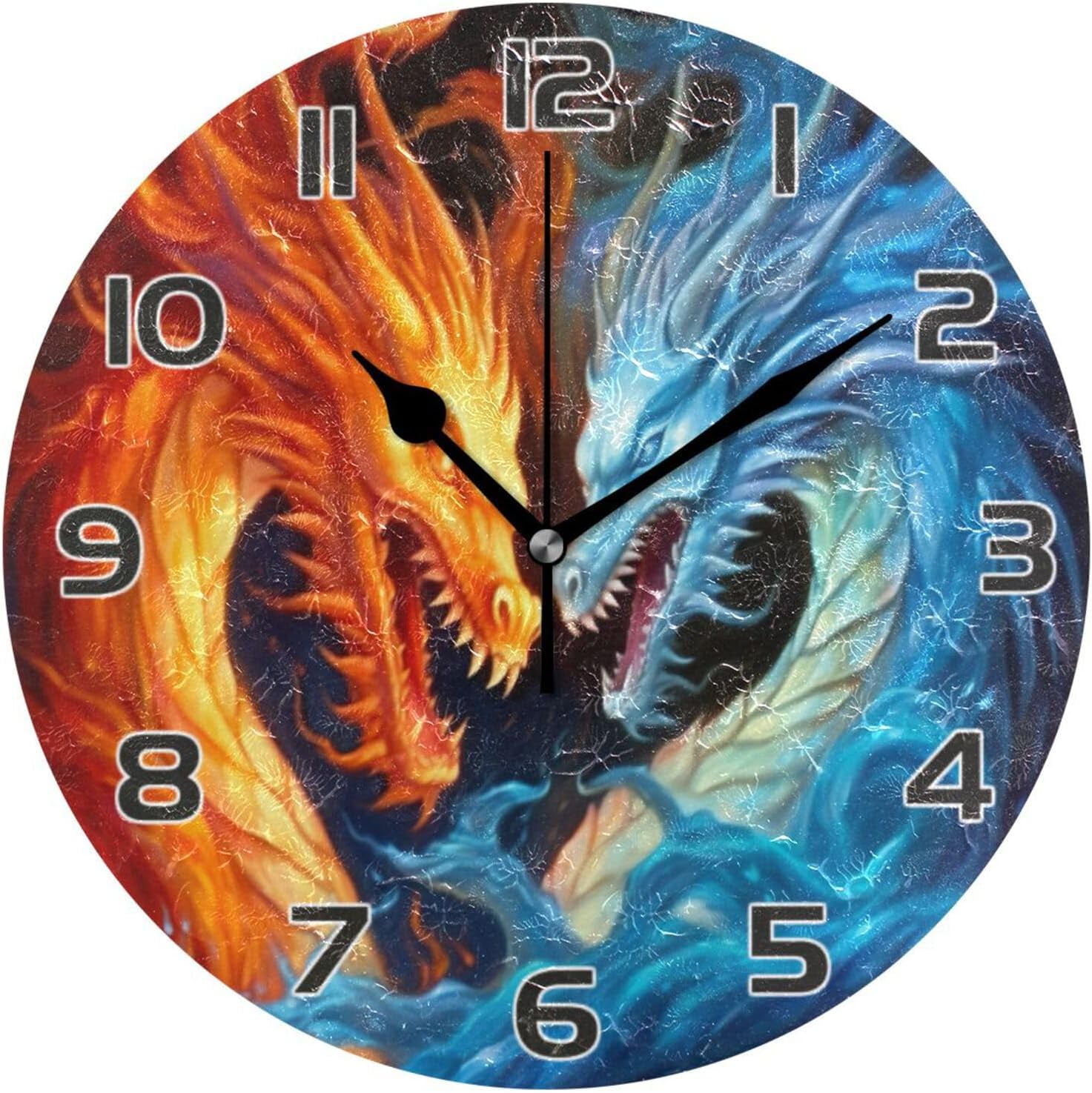 Coolnut 3D Printing Dragons Wall Clock Round Vintage Silent Non Ticking ...