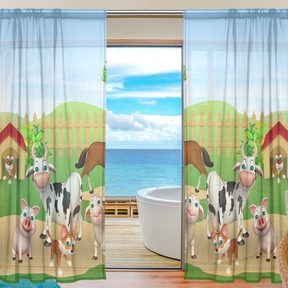 Coolnut 3D Rendered Farm Animals Semi Sheer Curtains, 84"x55" Window ...