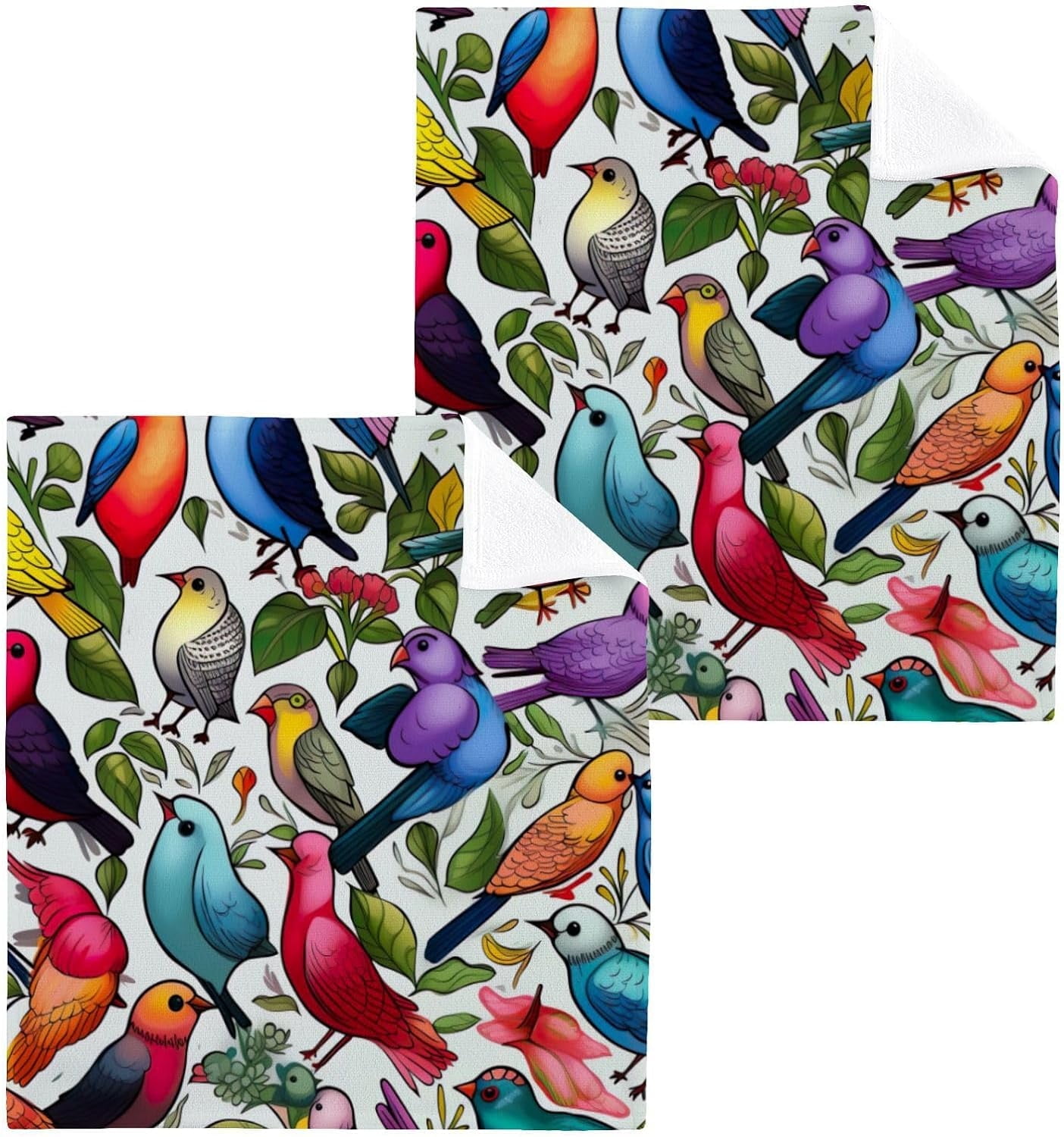 Coolnut 4 Pack Colorful Birds Pure Cotton Washcloths 12 x 12 Inch ...