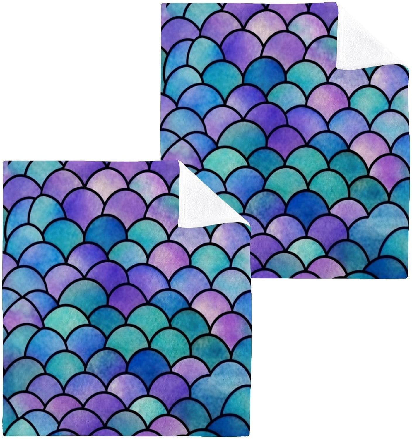 Coolnut 4 Pack Colorful Scales Pure Cotton Washcloths 12 x 12 Inch ...