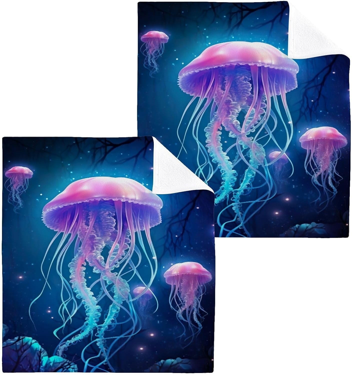 Coolnut 4 Pack Cute Jellyfish Pure Cotton Washcloths 12 x 12 Inch ...