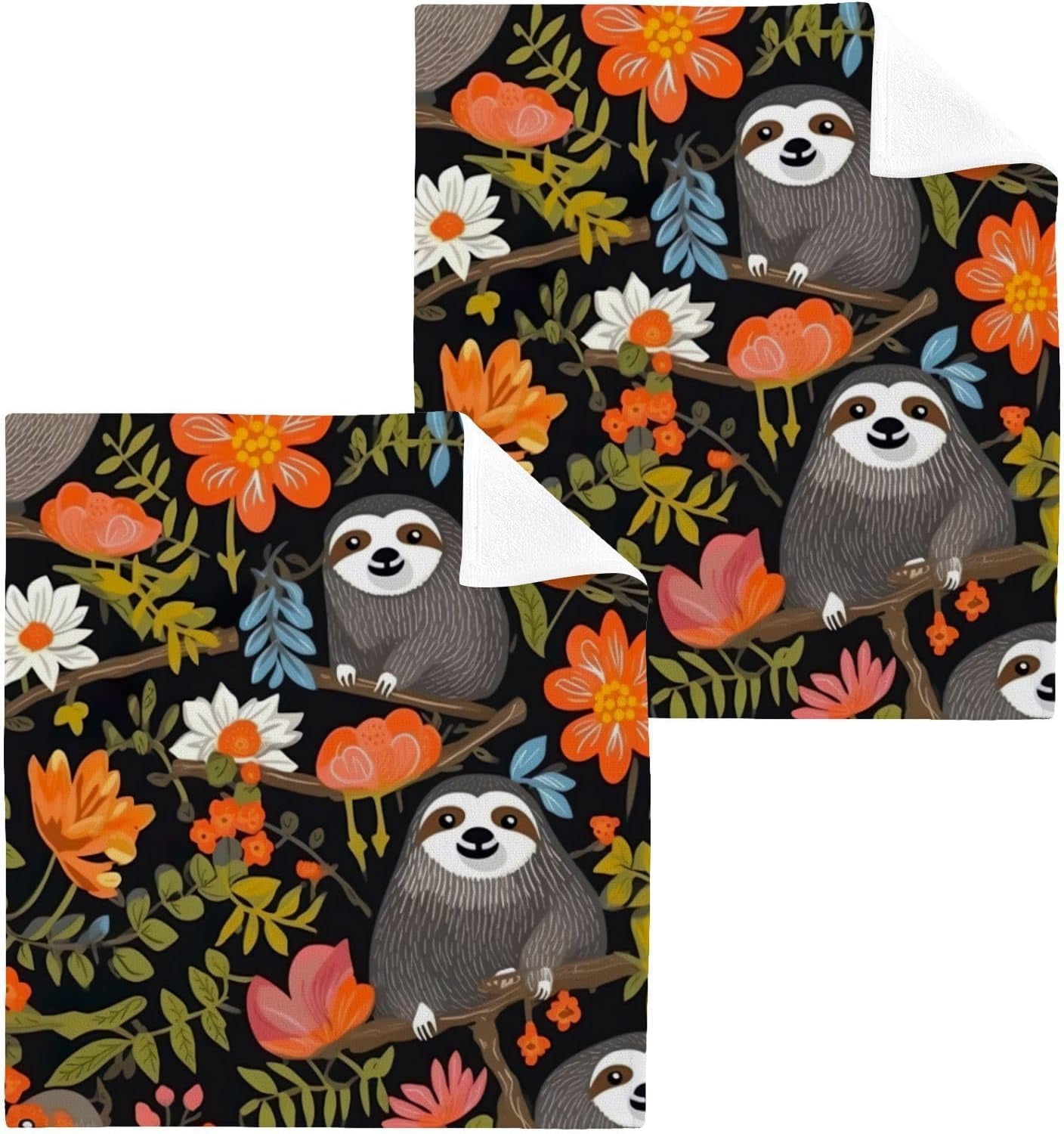 Coolnut 4 Pack Cute Sloths Pure Cotton Washcloths 12 x 12 Inch Reusable ...