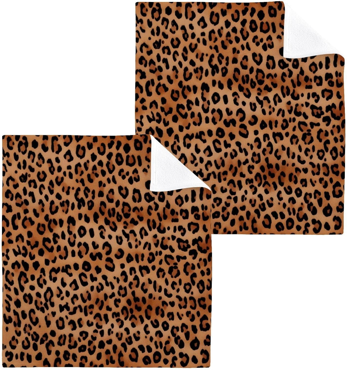 Coolnut 4 Pack Leopard Print Pure Cotton Washcloths 12 x 12 Inch ...