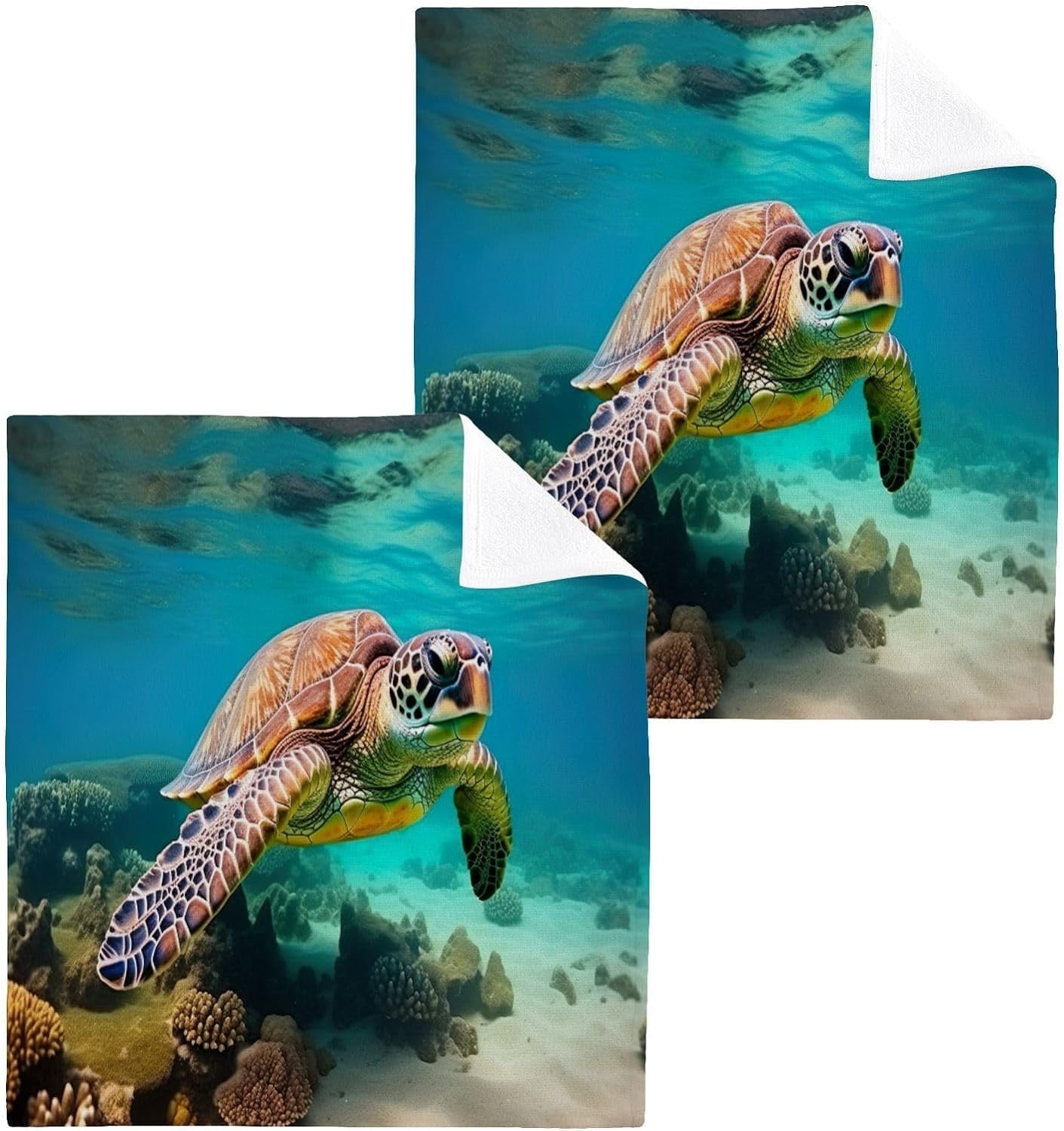 Coolnut 4 Pack Sea Turtle Pure Cotton Washcloths 12 x 12 Inch Reusable ...