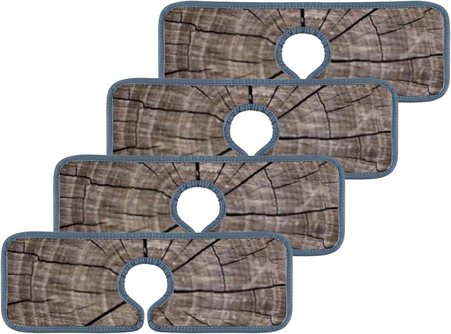 Coolnut 4PCS Faucet Absorbent Mat, Old Wood Texture Rings Washable Sink ...