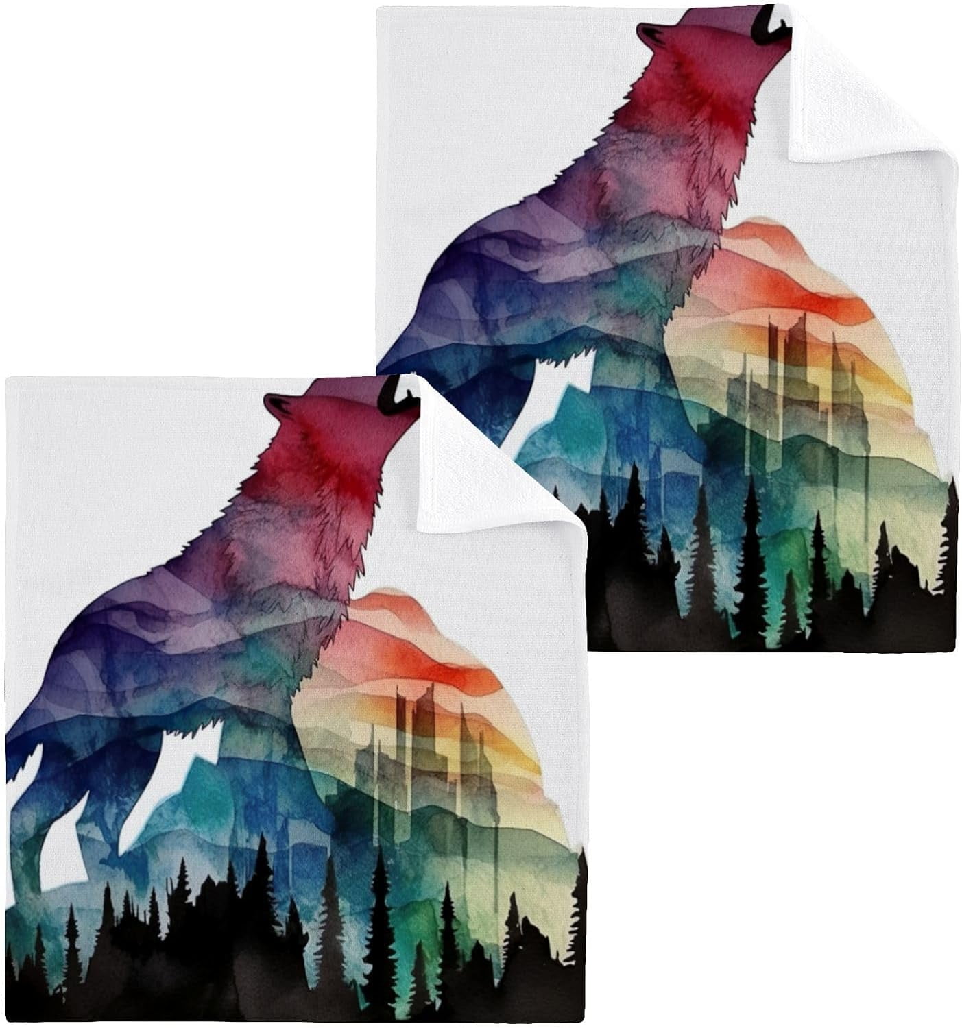 Coolnut 4PCS Wolf Mountain Towels Cotton Washcloths Set,Quick Drying ...