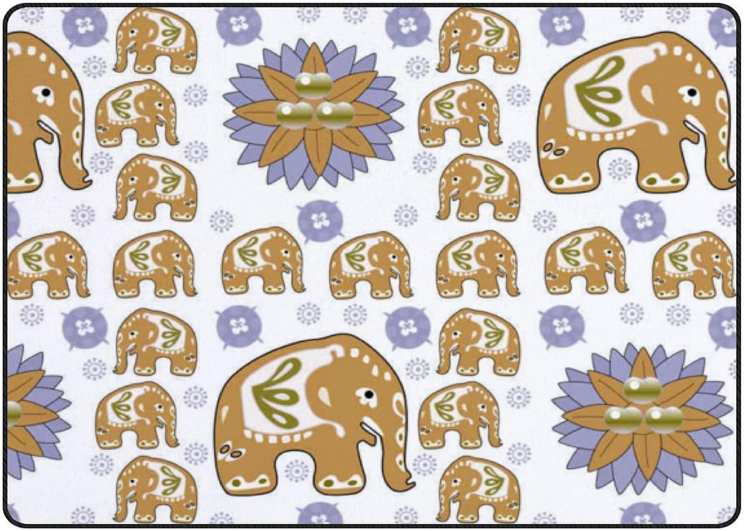 Coolnut 5'3" x 4' (63 x 48 in) Area Rug, Asian Pattern with Elephants ...