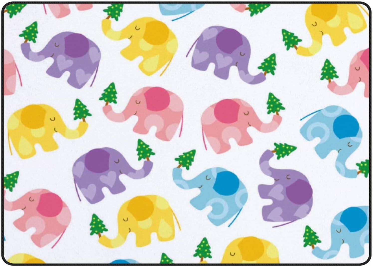 Coolnut 5'3" x 4' (63 x 48 in) Area Rug, Cute Cartoon Pastel Elephants ...