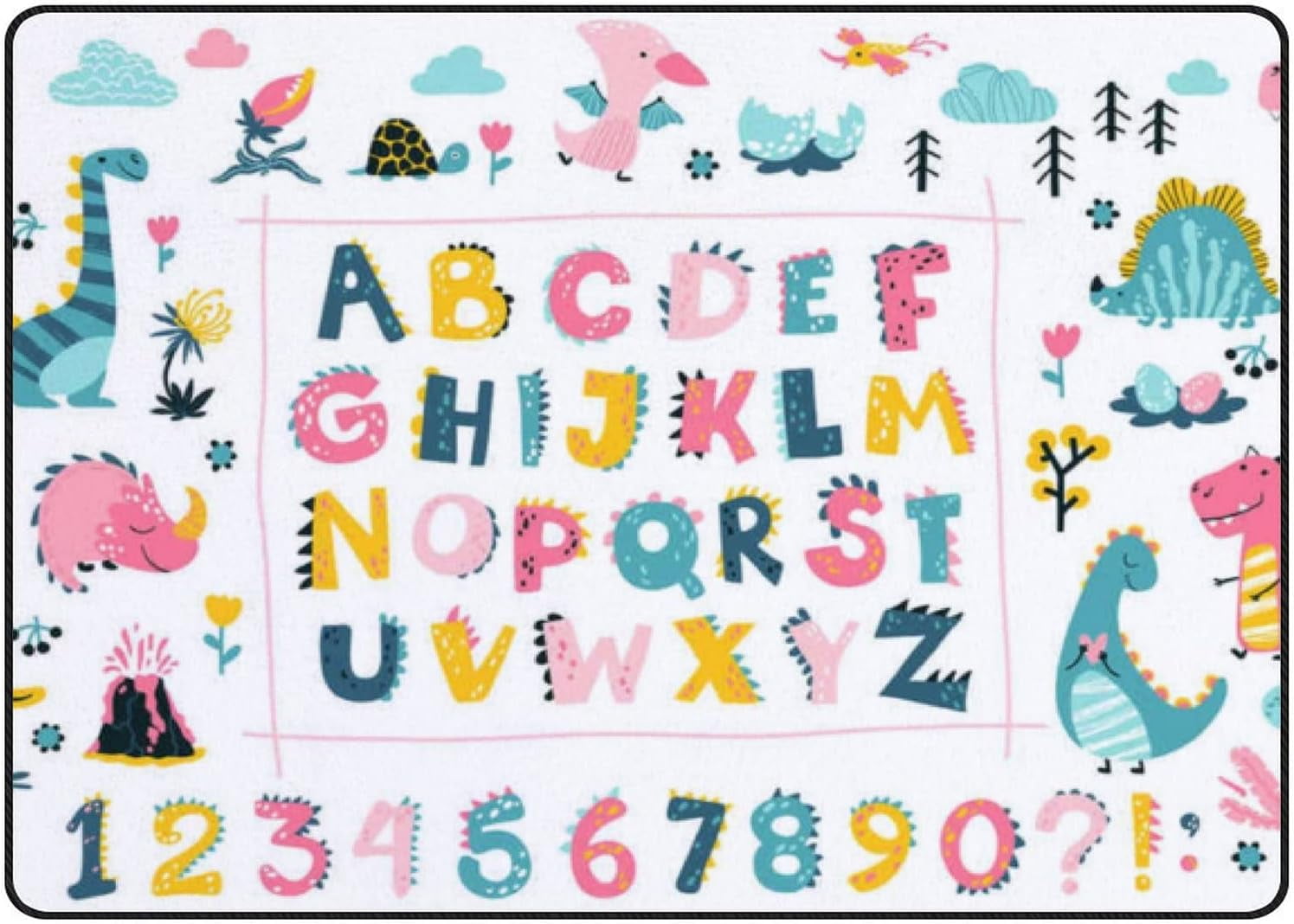 Coolnut 5'3" x 4' (63 x 48 in) Area Rug, Dino Collection with Alphabet ...