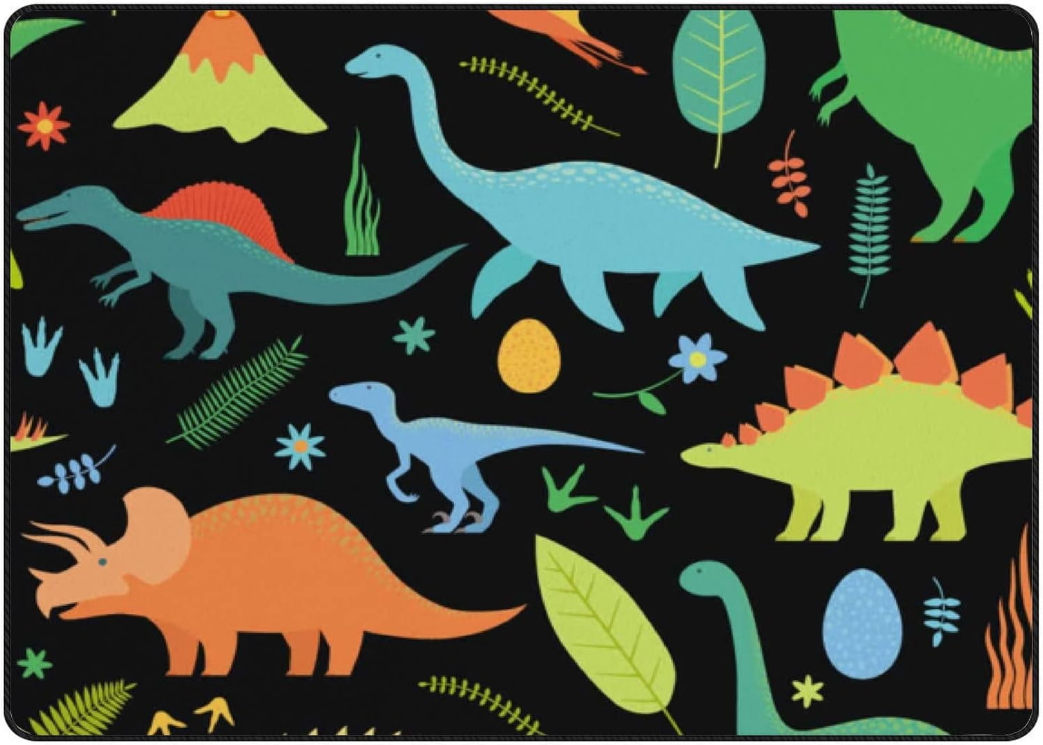 Coolnut 5'3" x 4' (63 x 48 in) Area Rug, Dino Dinosaurs on Black ...
