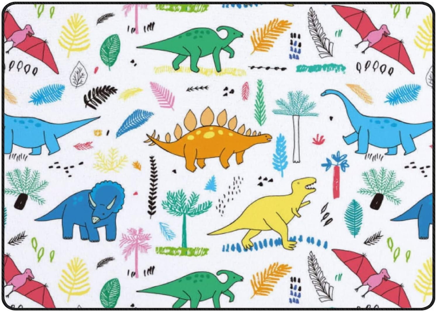 Coolnut 5'3" x 4' (63 x 48 in) Area Rug, Funny Dinosaurs with Palm ...