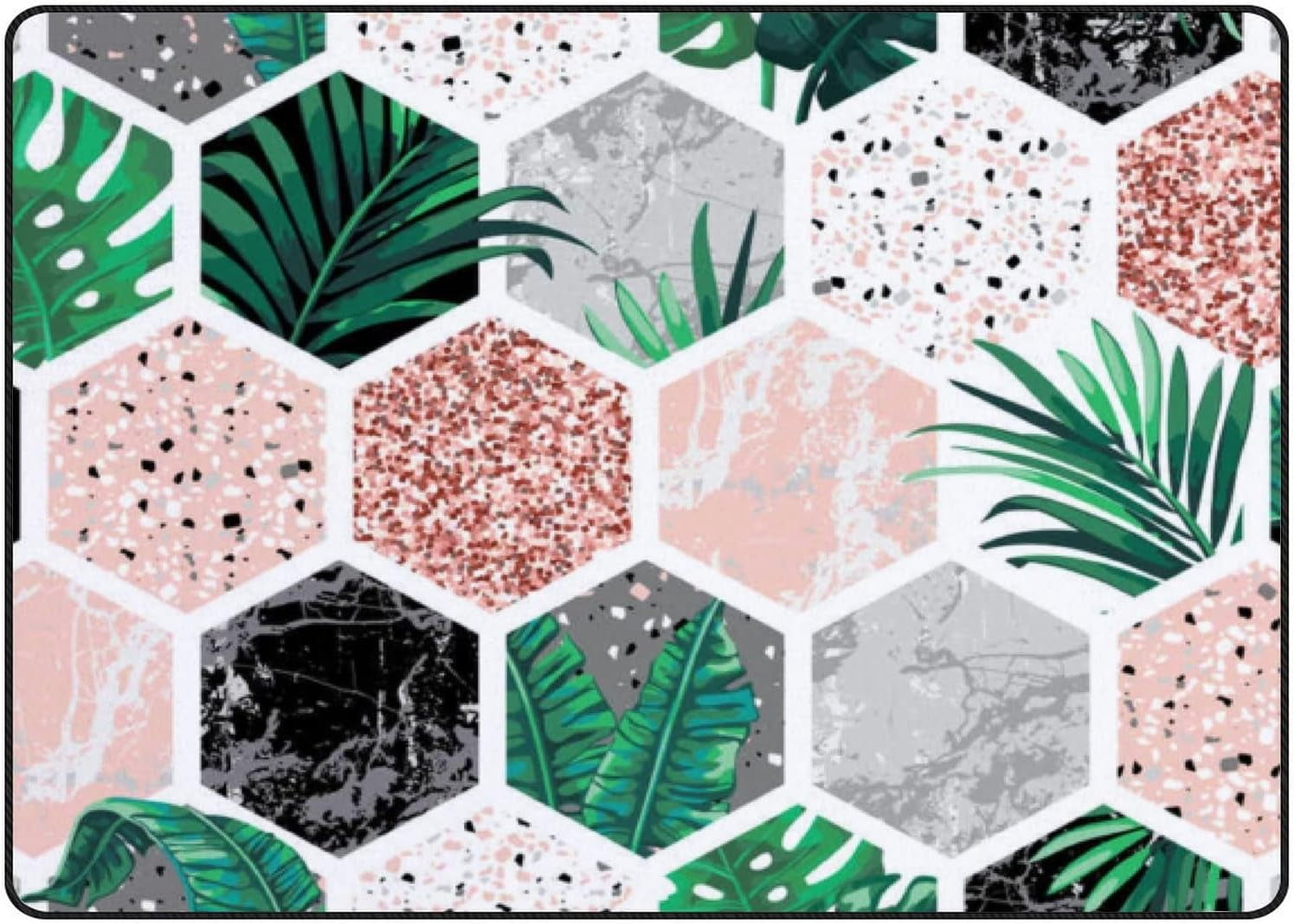 Coolnut 5'3" x 4' (63 x 48 in) Area Rug, Geometric Marble with Leaves ...