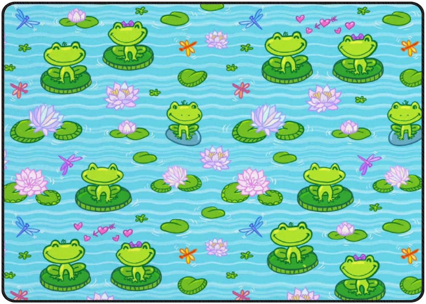 Coolnut 5'3" x 4' (63 x 48 in) Area Rug, Green Frogs Dragonflies Lotus ...