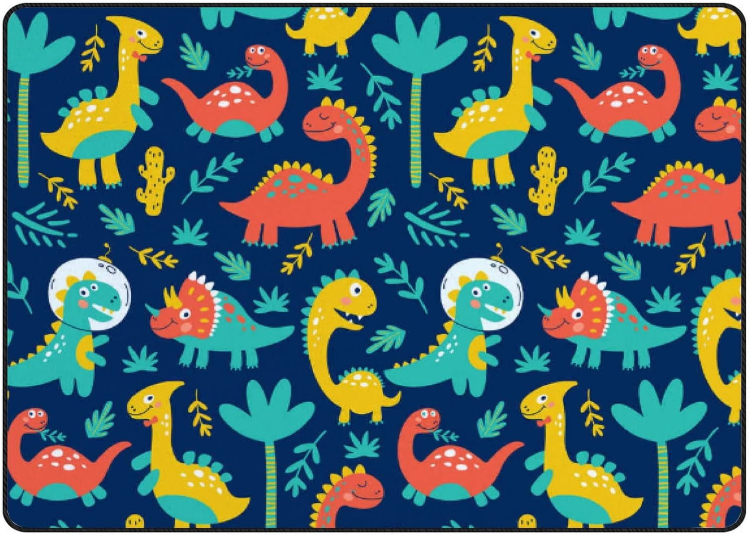 Coolnut 5'3" x 4' (63 x 48 in) Area Rug, Leaves with Cute Dinosaurs ...