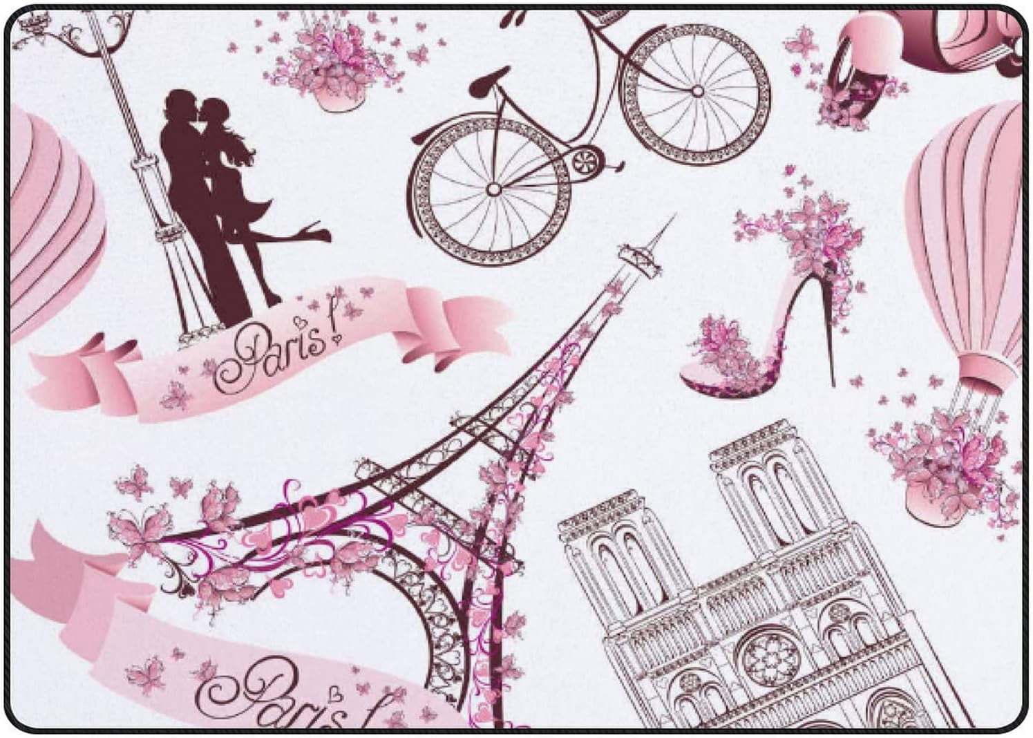 Coolnut 5'3" x 4' (63 x 48 in) Area Rug, Paris Symbols Pattern Nursery ...